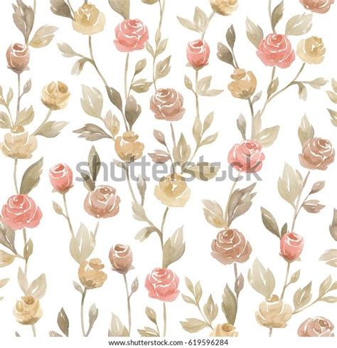 Watercolor Seamless Pattern Roses Buds Seamless Stock Illustration
