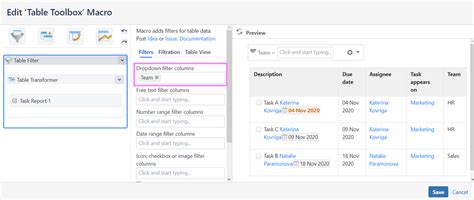 solved filter task report by assigned to confluence team