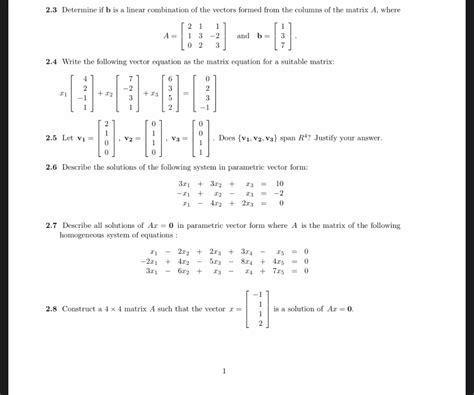 solved 2 3 determine if b is a linear combination of the