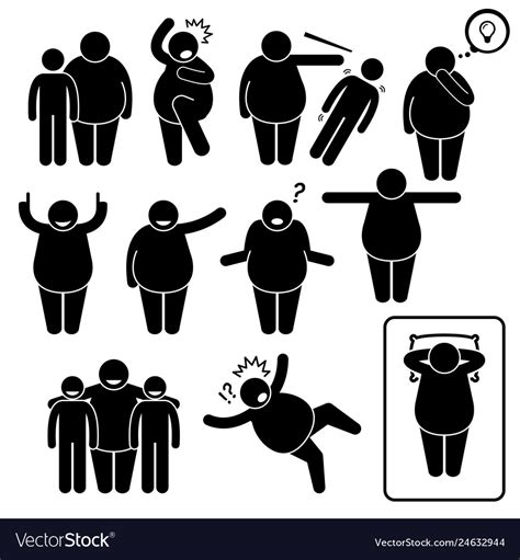 Fat Man Action Poses Postures Stick Figure Vector Image
