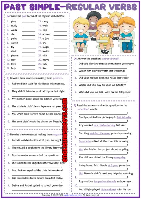 Past Simple Regular Verbs Esl Grammar Test Worksheet