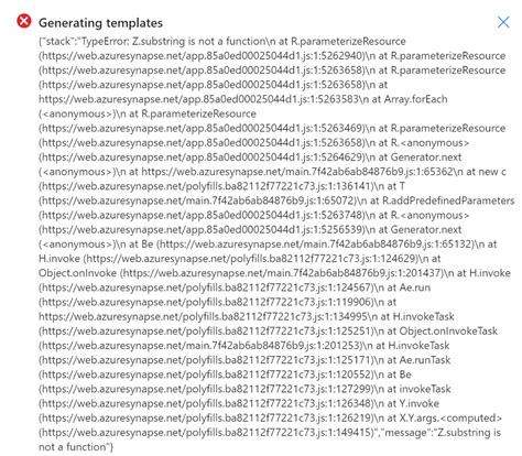 generating templates in synapse workspace fails due to parameterized