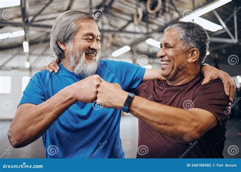 Men Gym And Training With Fist Bump Smile And Teamwork Motivation For