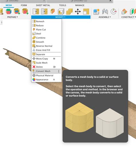 solved mesh to brep missing timeline disabled autodesk community