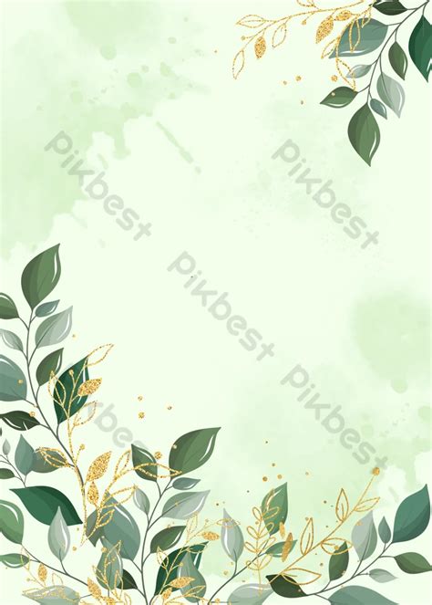 Green Leaves Watercolor Plant Gold Foil Lines Background Psd Free