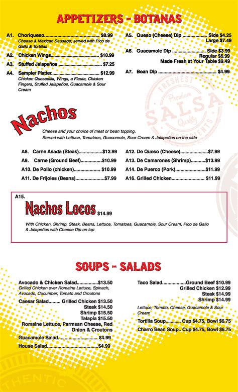 Menu El Paso Mexican Grill