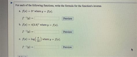 solved for each of the following functions write the