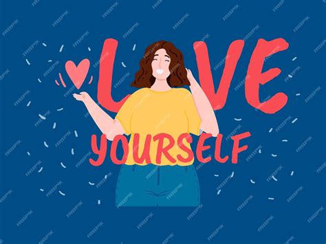 Premium Vector Love Yourself Cartoon Flat Body Positive Poster With