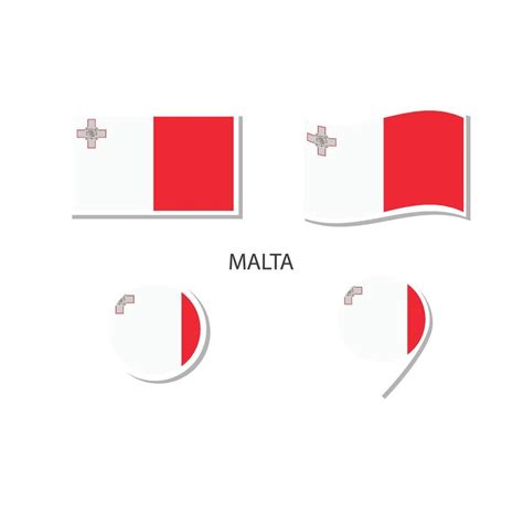 Malta Flag Logo Icon Set Rectangle Flat Icons Circular Shape Marker