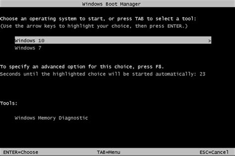 enable the legacy windows 7 like boot menu in windows 10
