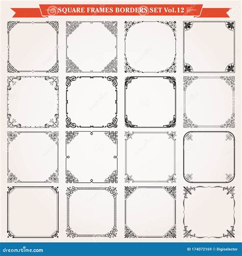 Decorative Square Frames And Borders Set 12 Vector Stock Vector