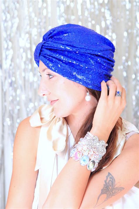 Sequin Turban Hat In Royal Blue Sparkle Headwrap Etsy