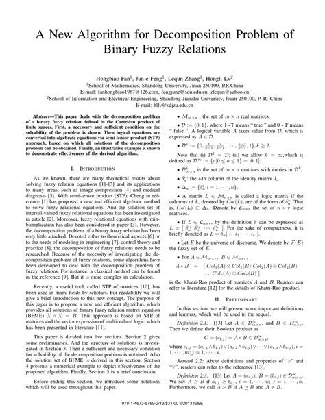 pdf a new algorithm for decomposition problem of binary fuzzy relations