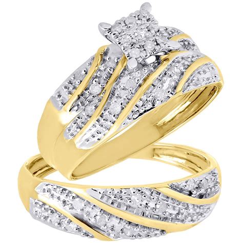 14k Gold Over Engagement Ring Diamond His Her Trio Wedding Band Bridal