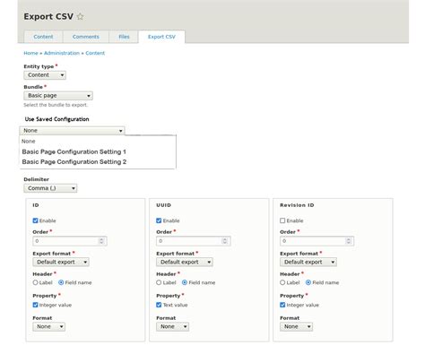 allow to use entity export csv configuration in the form export