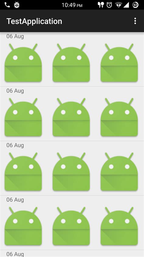 android show textview on top of gridview for every n imageviews like