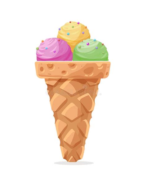 Ice Cream In Waffle Cup Balls Of Different Flavours Vector Stock