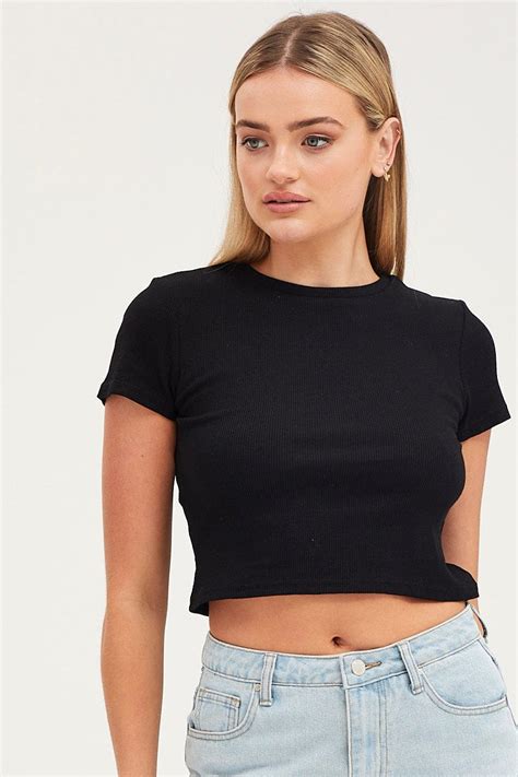 Womens Black T Shirt Short Sleeve Crew Neck Ally Fashion