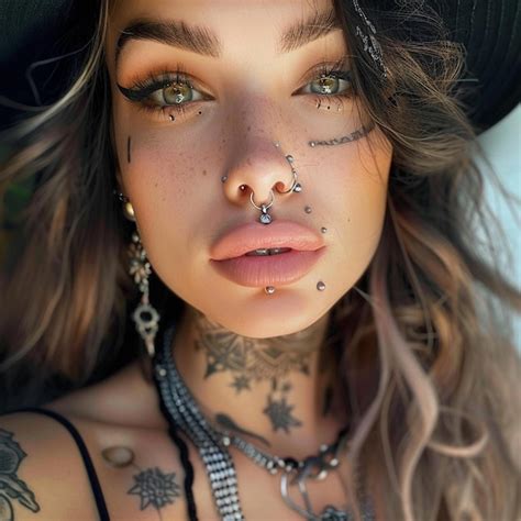 Perfecção De Piercing Uma Mulher Elegante Com Piercings No Nariz