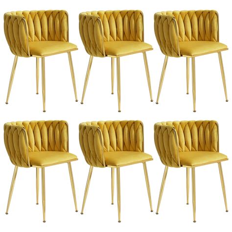 Tzicr Velvet Dining Chairs Set Of 6 Modern Woven Upholstered Dining