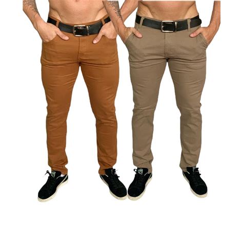 Kit 2 Calça Sarja Masculina Com Lycra Elastano Slim Shopee Brasil