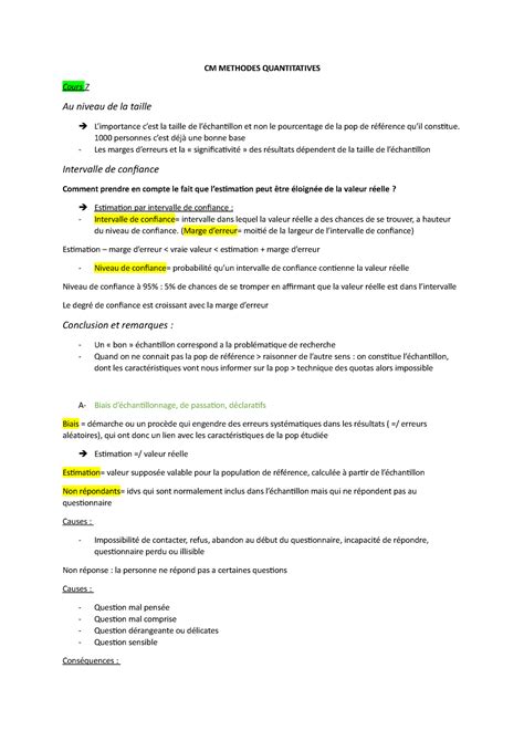 Cours 7 8 Méthodes Quant Cm Methodes Quantitatives Cours 7 Au Niveau