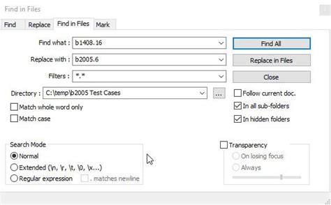 find and replace in all files notepad