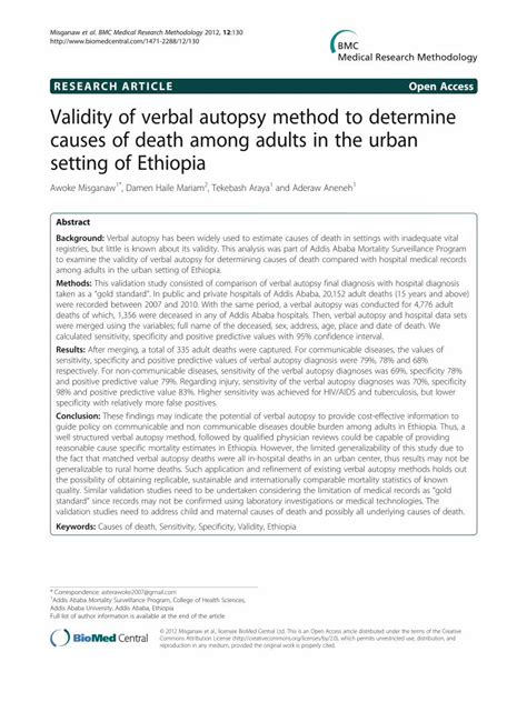 Pdf Validity Of Verbal Autopsy Method To Determine Causes Of Death