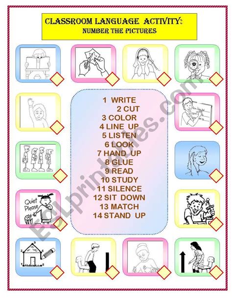Classroom Language Matching Esl Worksheet By Maestralidia