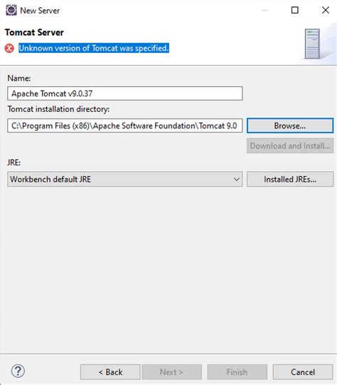 java unknown version of tomcat was specified with tomcat