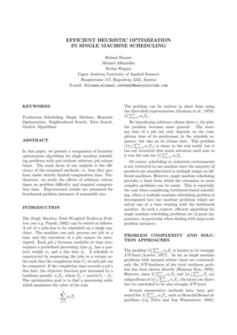 pdf efficient heuristic optimization in single machine scheduling