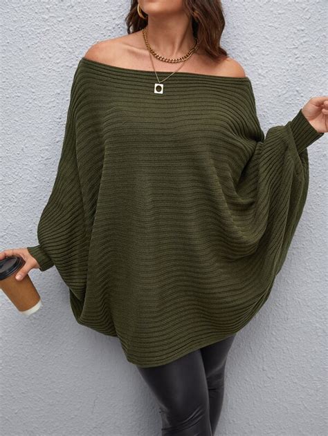 Shein Lune Plus Off Shoulder Batwing Sleeve Sweater Shein Usa