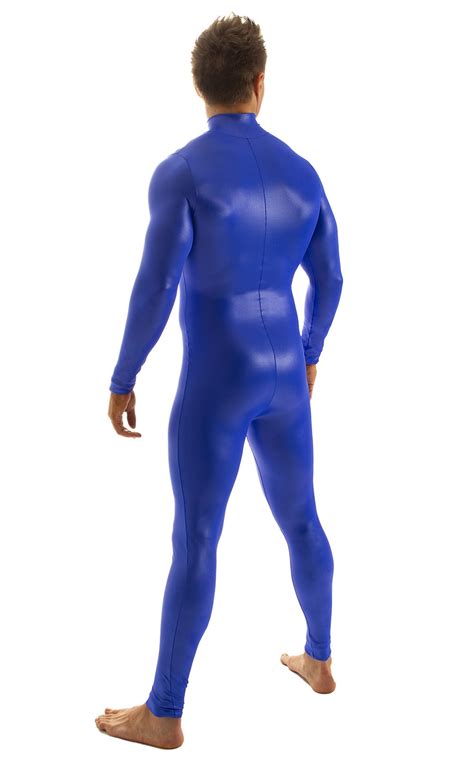 Full Bodysuit Zentai Lycra Spandex Suit For Men In Wet Look Royal Blue