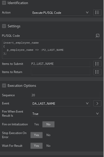 oracle apex passing a value from a report to a database
