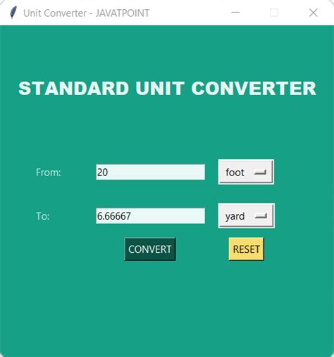 standard gui unit converter in python javatpoint