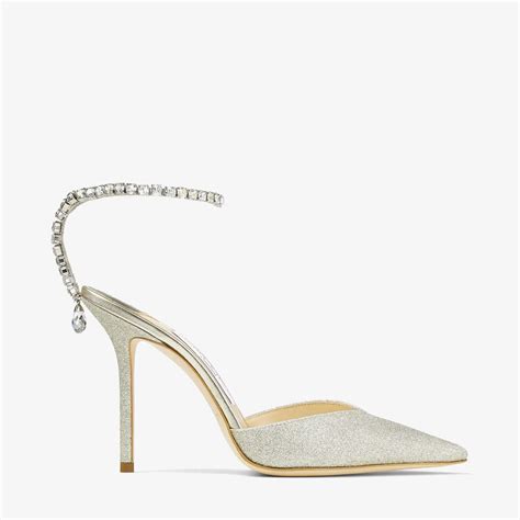 Saeda100 水晶饰件冰白金色微粒闪粉高跟鞋 Jimmy Choo