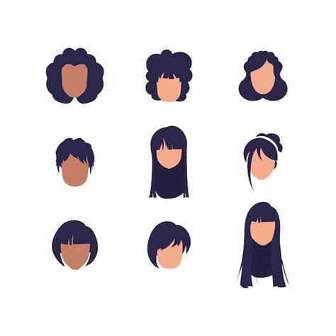 Premium Vector Large Set Of Faces Women With Different Hairstyles And