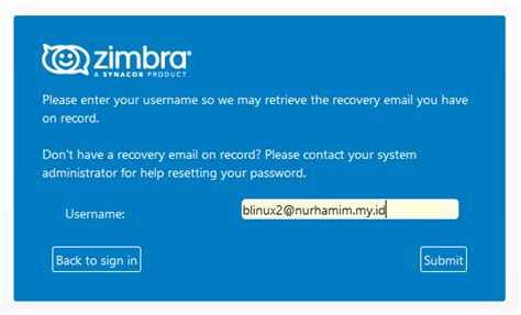 reset password email melalui webmail di zimbra mail server