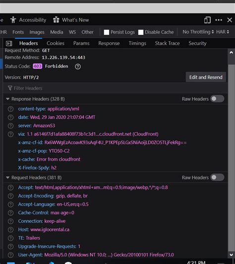 node js 403 access error returned from browser possibly caused by aws