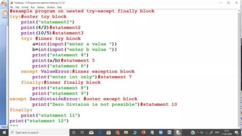 else block with try except and nested try except youtube