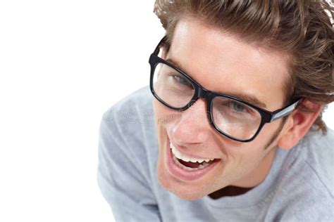 Young Happy Man Face And Portrait Smile With Glasses Laughing Against