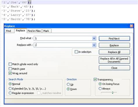 convert sql to csv in notepad code2care