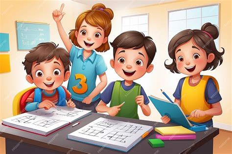 Niños Felices Aprendiendo Ilustraciones De Matemáticas Foto Premium