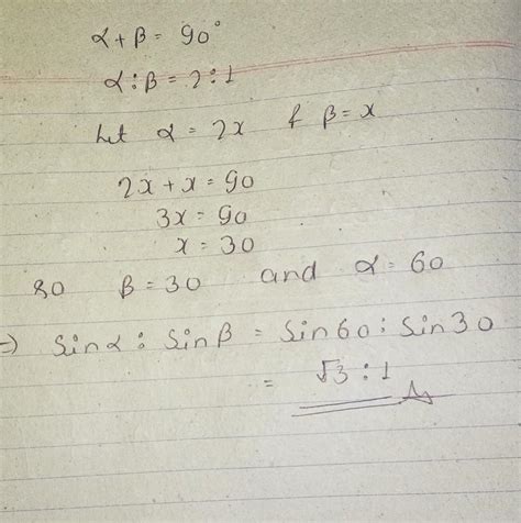 if alpha beta 90 and alpha beta 2 1 find sin alpha