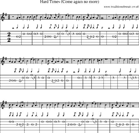 Guitar Tab And Sheet Music For Hard Times Come Again No More