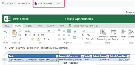 dynamics 365 use excel online to make importing or editing read only