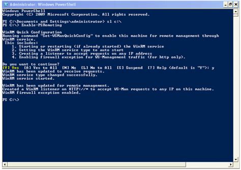 enabling remote services using windows 2003 powershell 2 0