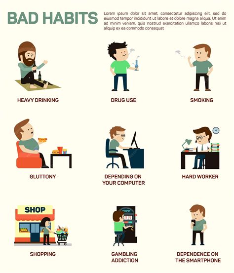 Infografía De Ilustración Plana Vectorial De Malos Hábitos Populares