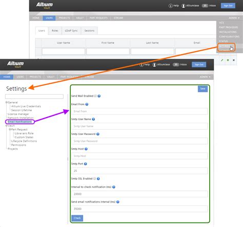 configuring vault email notifications through the browser interface