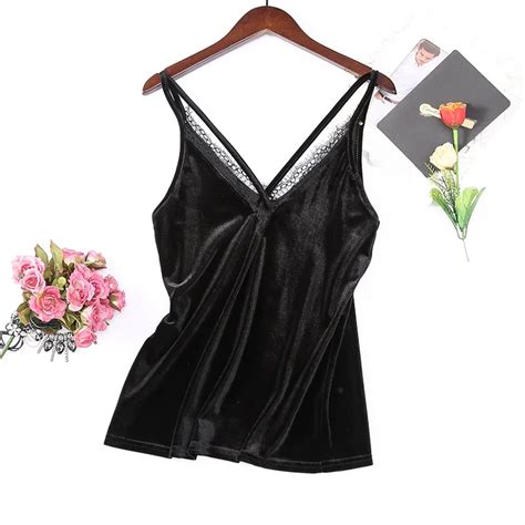 Buy European Sexy Sleeveless Velvet Women Tops 2017